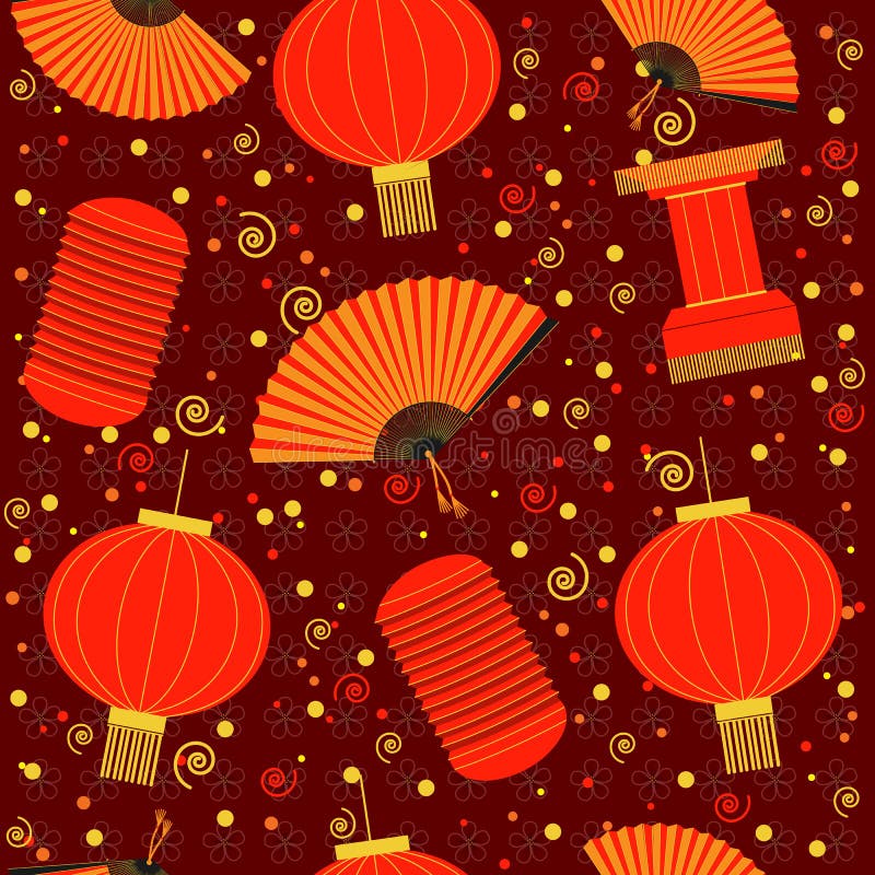 Chinese Red Lanterns Seamless Pattern.Vector Backg Stock Vector ...