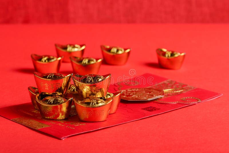 Chinese Red Pockets and Ancient Chinese Gold Ingots for Chinese Stock ...