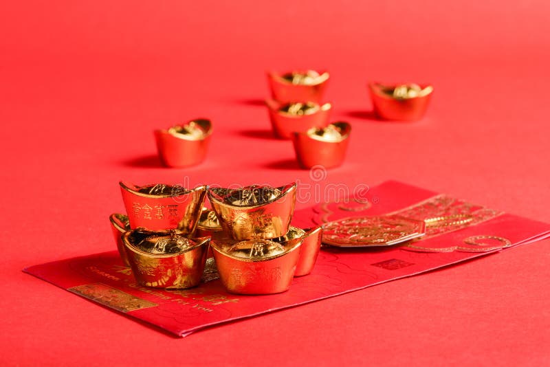 Chinese Red Pockets And Ancient Chinese Gold Ingots Stock Image - Image ...