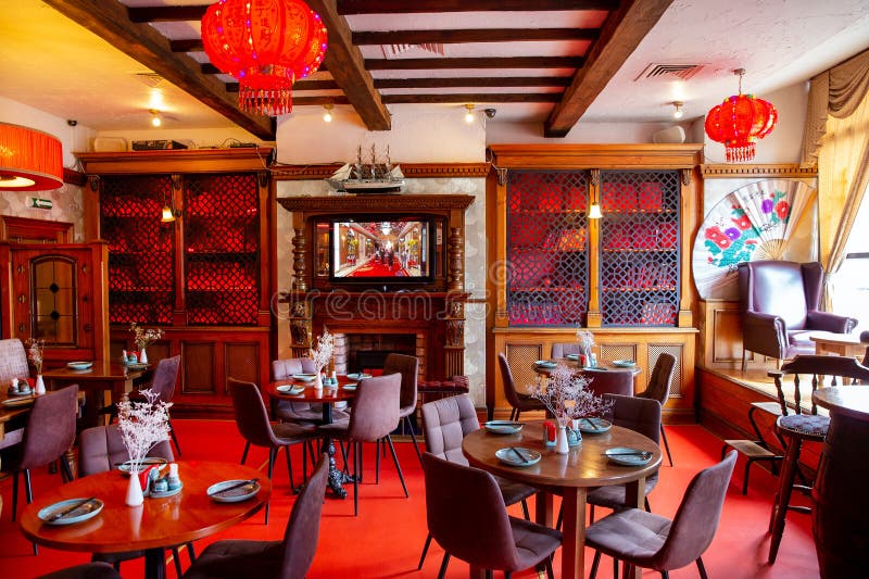 Chinese Restaurant Interior in Red Colors Stock Image - Image of style ...
