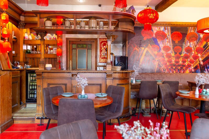 Chinese Restaurant Interior in Red Colors Stock Photo - Image of ...