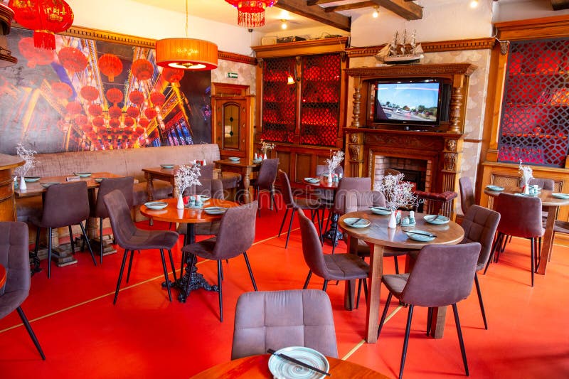 Chinese Restaurant Interior in Red Colors Stock Photo - Image of ...