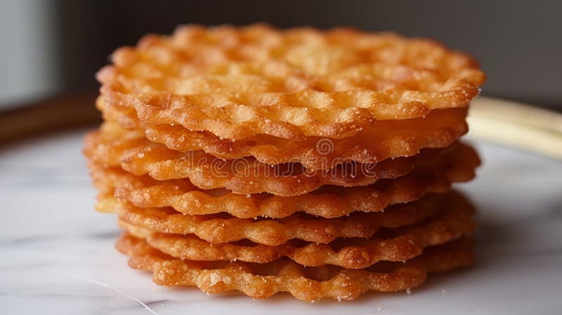 Chinese Rice Crackers Stacked Neatly on a White Surface Stock Photo ...