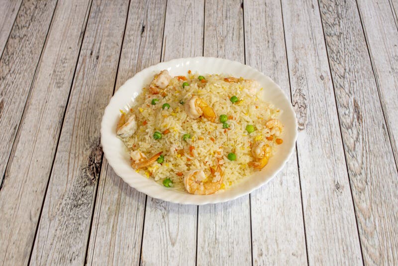 Chinese Rice Dish Three Delicacies with Many Cooked Prawns Stock Image ...