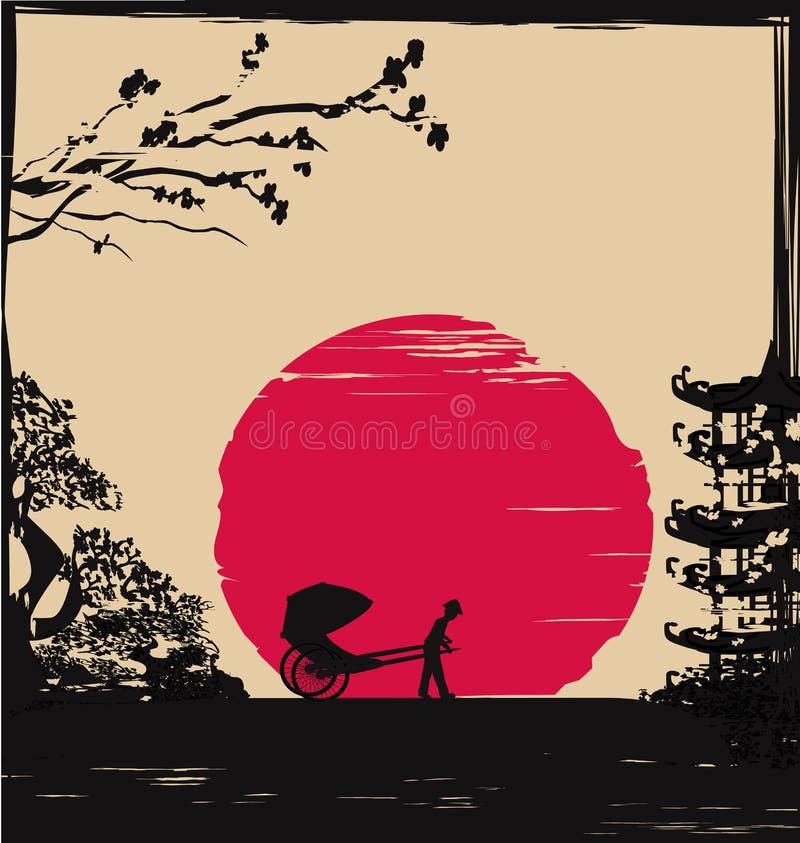 Chinese Rickshaw - Abstract Landscape Card Stock Vector - Illustration ...