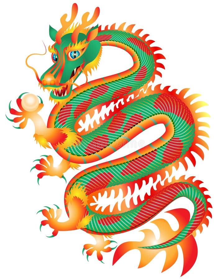 Chinese Rode En Groene Draak Met Een Parel Vector Illustratie ...