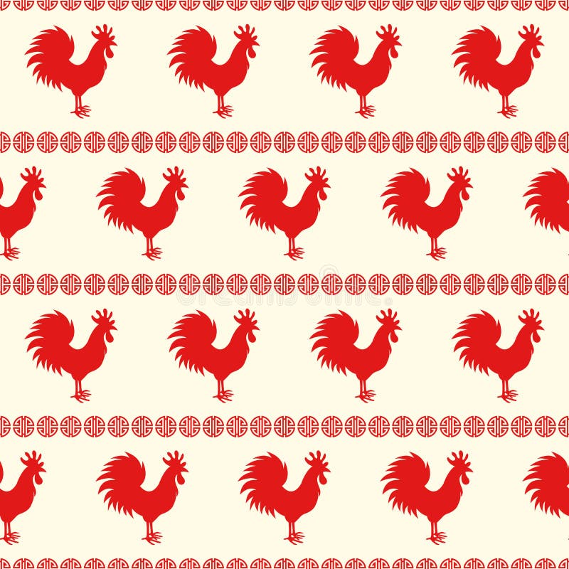 Chinese Rooster Year Seamless Stock Vector - Illustration of lunar ...