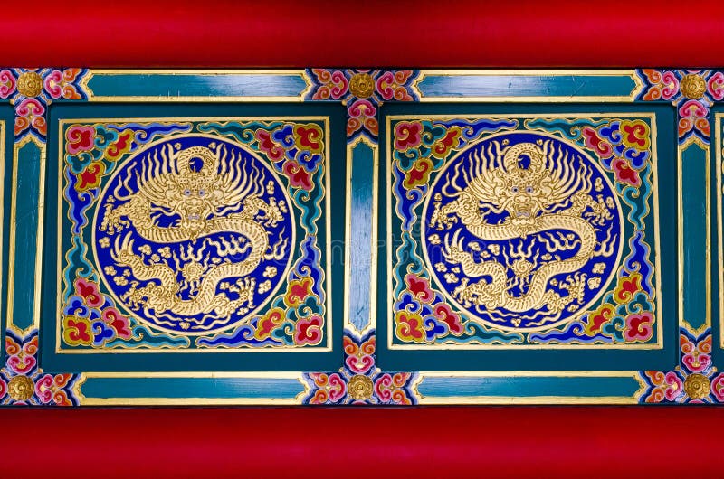 Chinese Shrine Decorate with Colorful Ornament Art on Ceiling. Stock ...