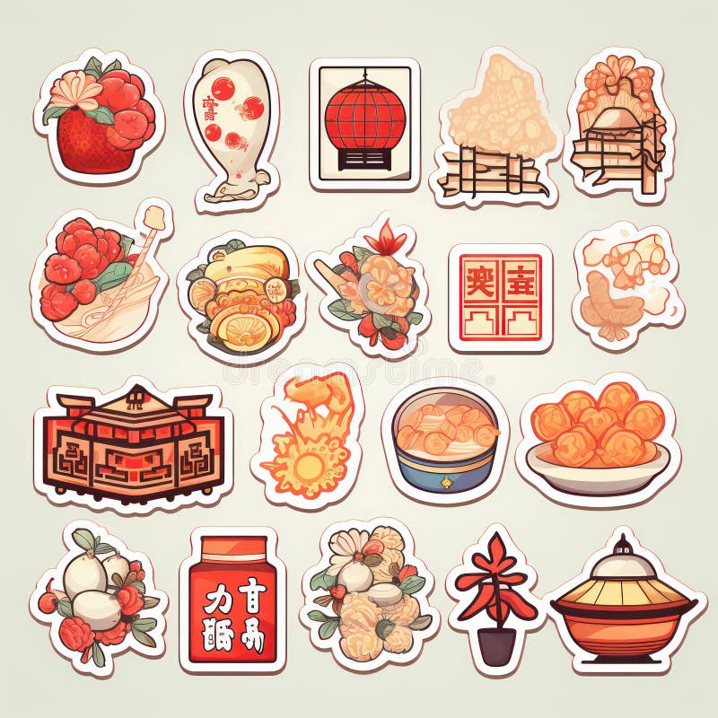Chinese Spring Festival Items Sticker Sheet Stock Illustration ...