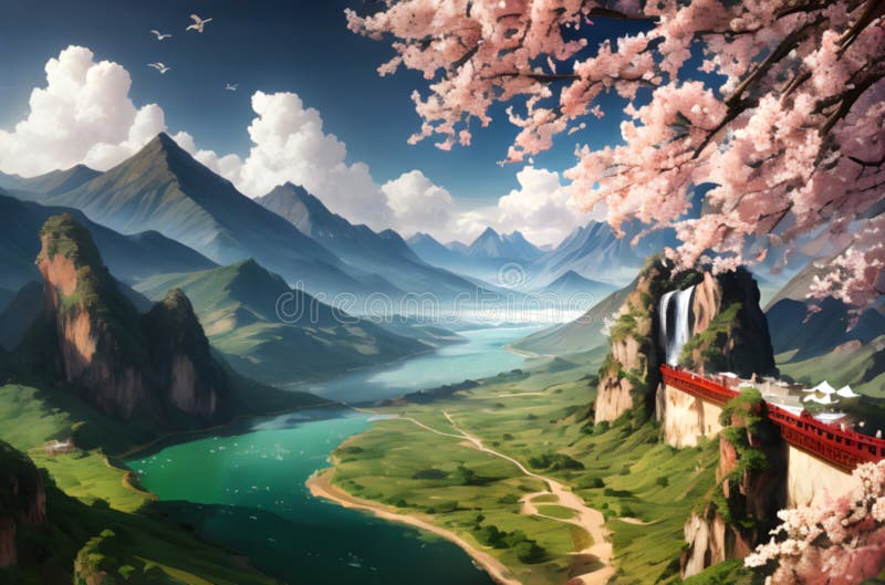 Chinese Spring Morning Landscape Ai Generated Stock Illustration ...