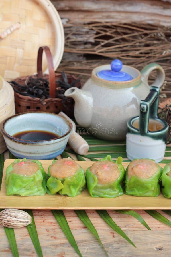 Chinese Steamed Dumpling and Hot Tea Delicious. Stock Image - Image of ...