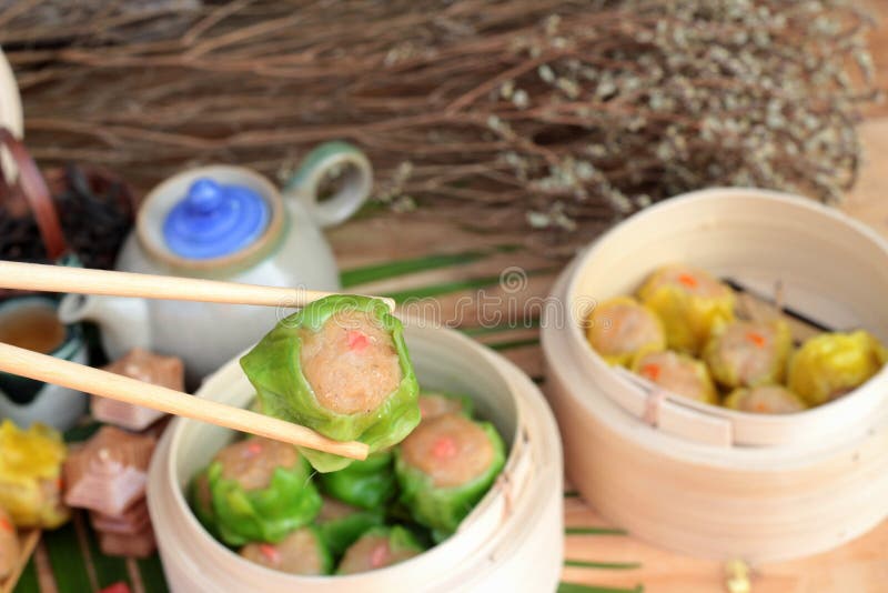 Chinese Steamed Dumpling and Hot Tea Delicious. Stock Image - Image of ...