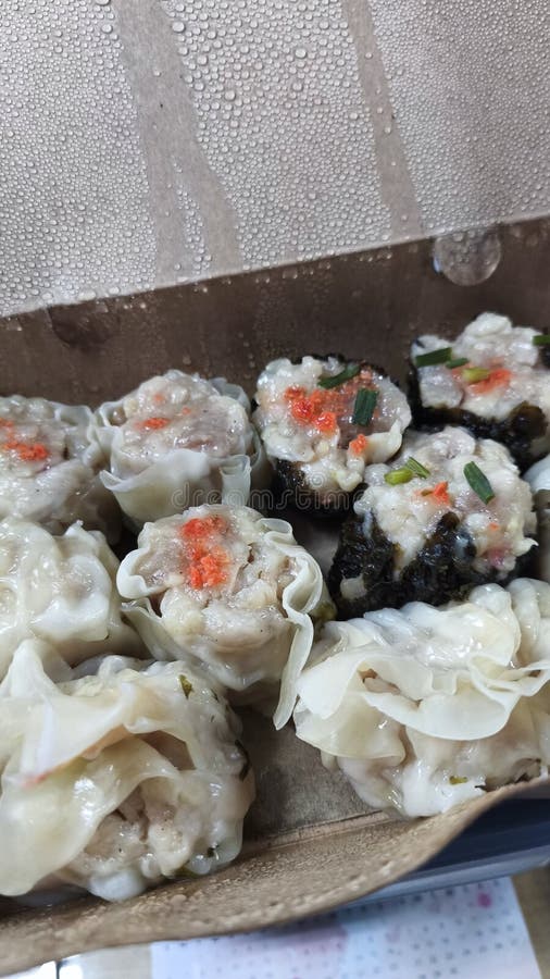 Chinese Steamed Dumpling with Shrimp in Take Away Food Box, Selective ...