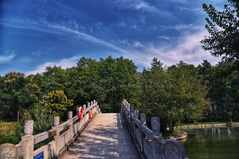 Chinese stone bridge stock photo. Image of trees, asia - 257676602