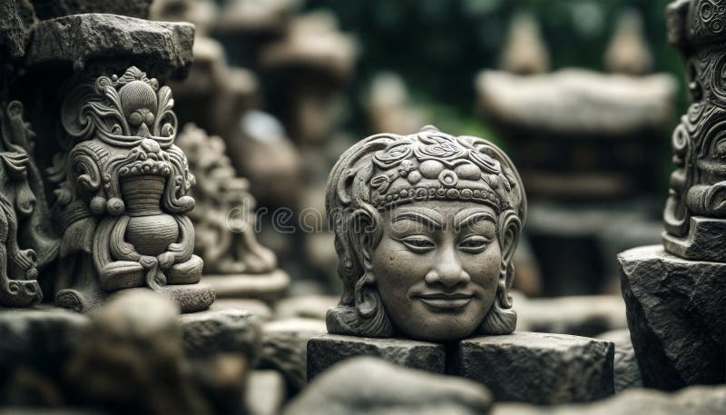 Chinese Stone Carving. Ancient Stone Sculptures Stock Illustration ...