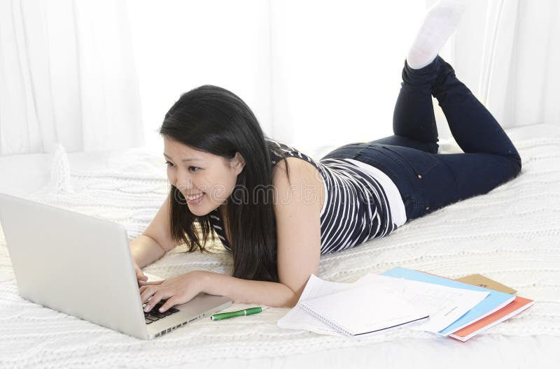 Chinese Student or Business Woman with Computer Stock Photo - Image of ...