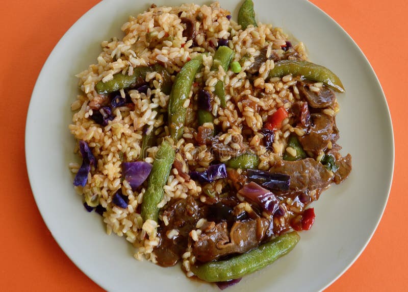 Chinese BBQ Beef with Mixed Vegetables and Rice Stock Photo - Image of ...