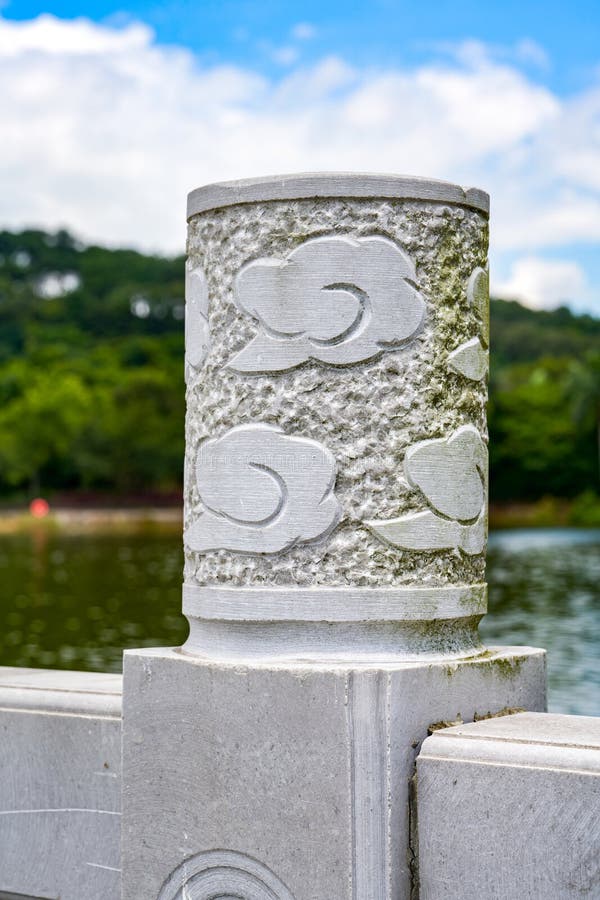 Chinese Style Bridge Pillar Auspicious Cloud Stone Carving Close-up ...