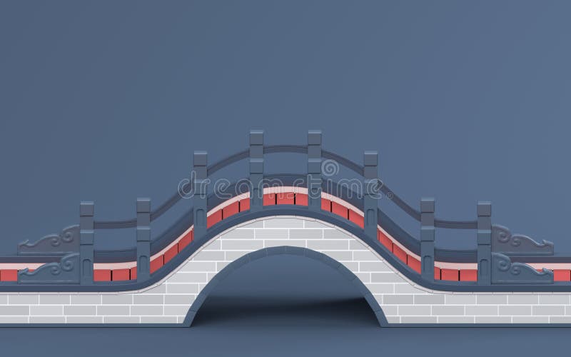 Chinese Style Bridge with Red Background, 3d Rendering Stock ...