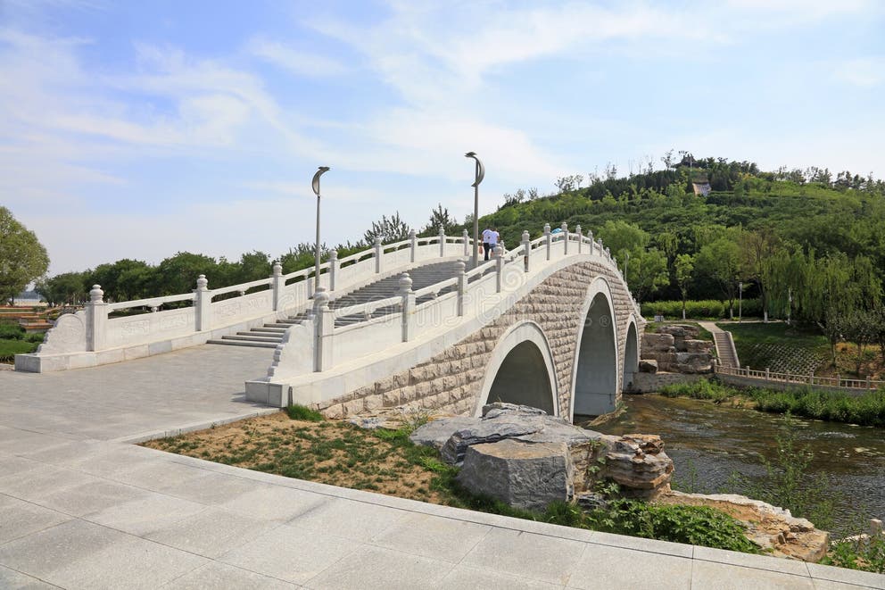 Chinese Style Bridges are Built in the Park Stock Image - Image of blue ...
