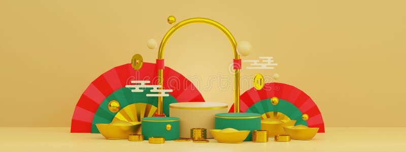 Chinese Style Colorful Product Display Background. 3D Render Stock ...