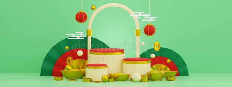 Chinese Style Colorful Product Display Background. 3D Render Stock ...