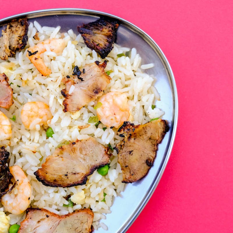 Chinese Style Egg Fried Rice with Pork Stock Photo - Image of closeup ...