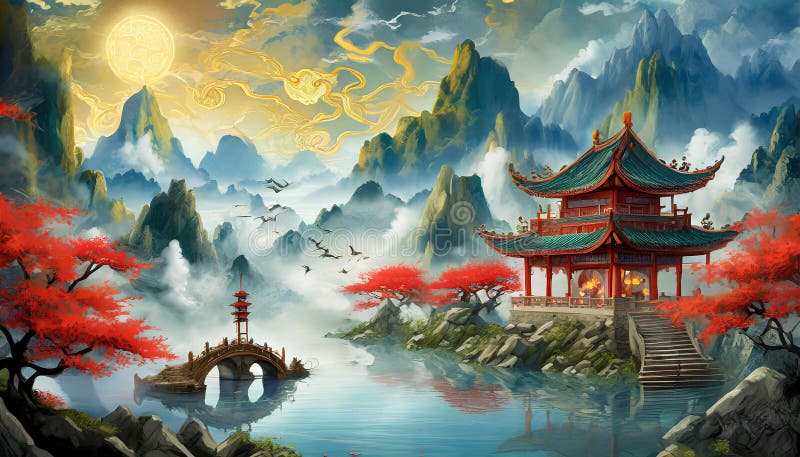 Chinese Style Fantasy Scenes Stock Illustration - Illustration of magic ...
