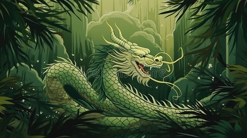 Chinese Style Green Dragon, Against the Backdrop of Rainforest Stock ...