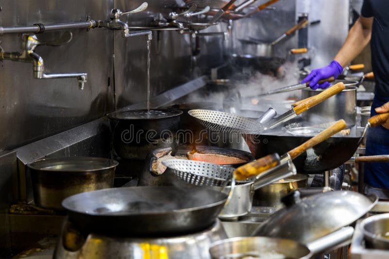Chinese Style Kitchen in Restaurant Stock Image - Image of food ...