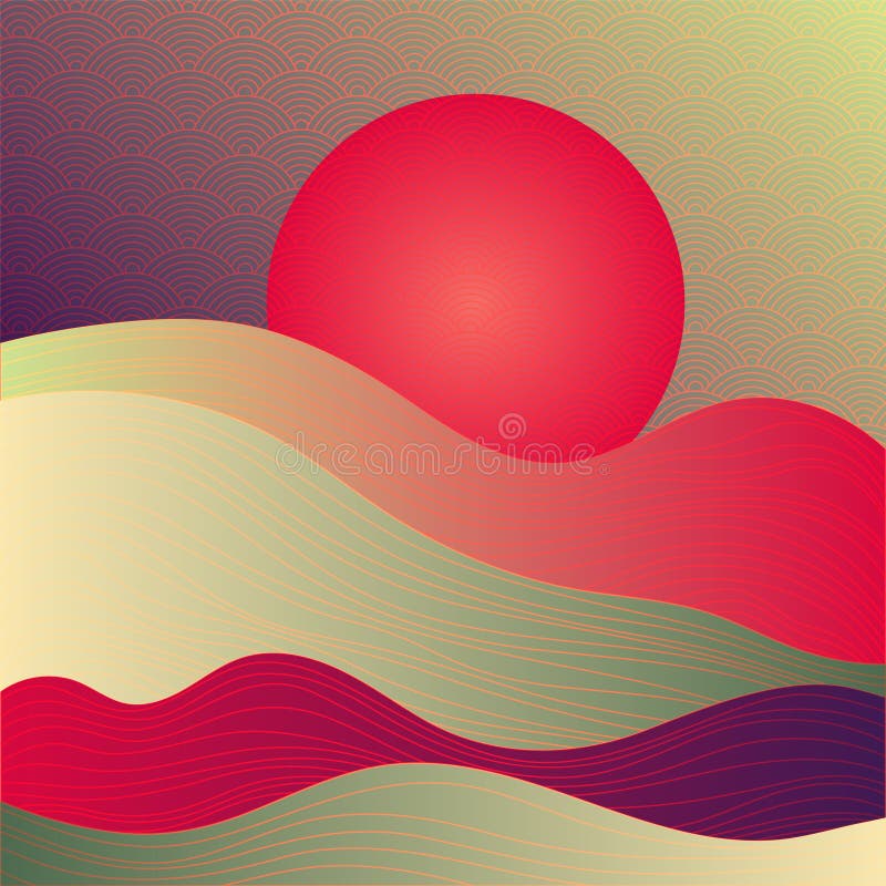 Chinese Style Scenery with Traditional Sky Clouds Pattern, Mountain ...