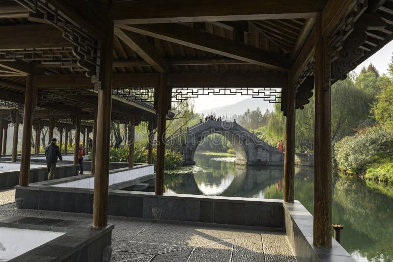 Covered Chinese walkway editorial stock photo. Image of chinese - 104761948