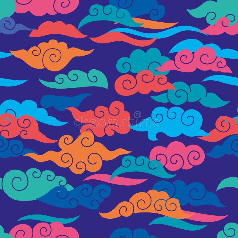 Chinese Stylized Clouds Seamless Pattern Stock Vector - Illustration of ...