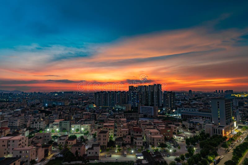Chinese Suburb in Sunset Time Stock Image - Image of sunset, building ...