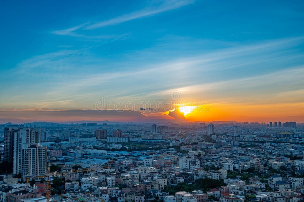 Chinese Suburb in Sunset Time Stock Image - Image of rooftops ...