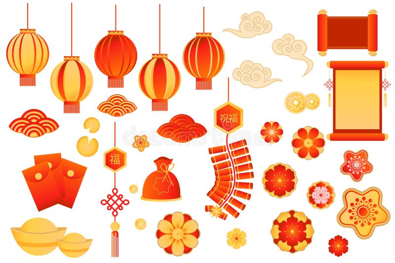 Chinese Symbols Mega Set in Flat Design. Vector Illustration Isolated ...