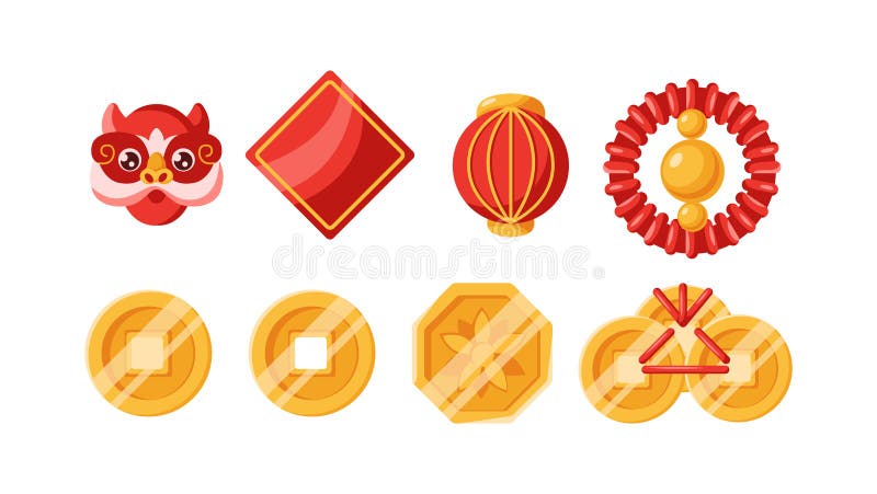 Chinese Symbols of Prosperity and Luck Flat Vector Objects Stock Vector ...