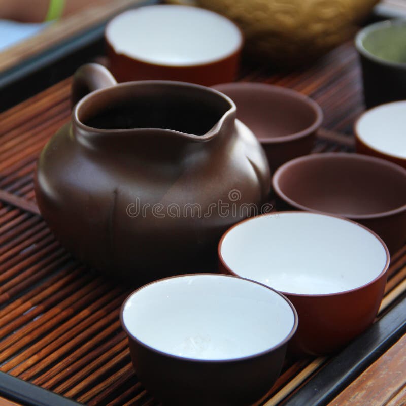 Chinese Tea Ceremony on Bamboo Table. Shallow Depth of Field Stock ...
