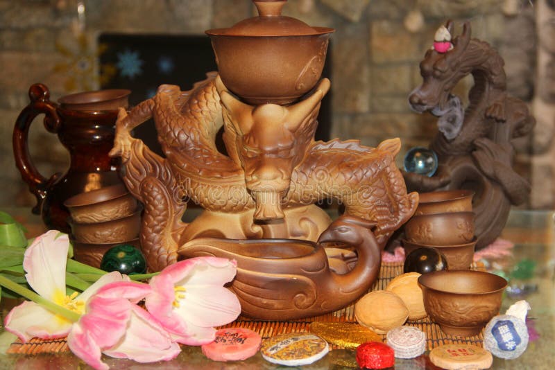 Chinese Tea Ceremony with a Clay Dragon for Pouring Tea Stock Photo ...
