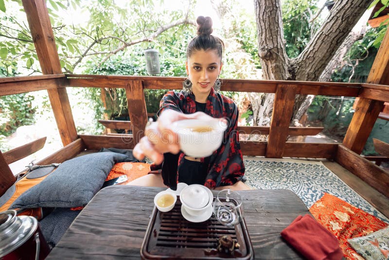 Tea Ceremony is Performed by Tea Master in Kimono Stock Image - Image ...