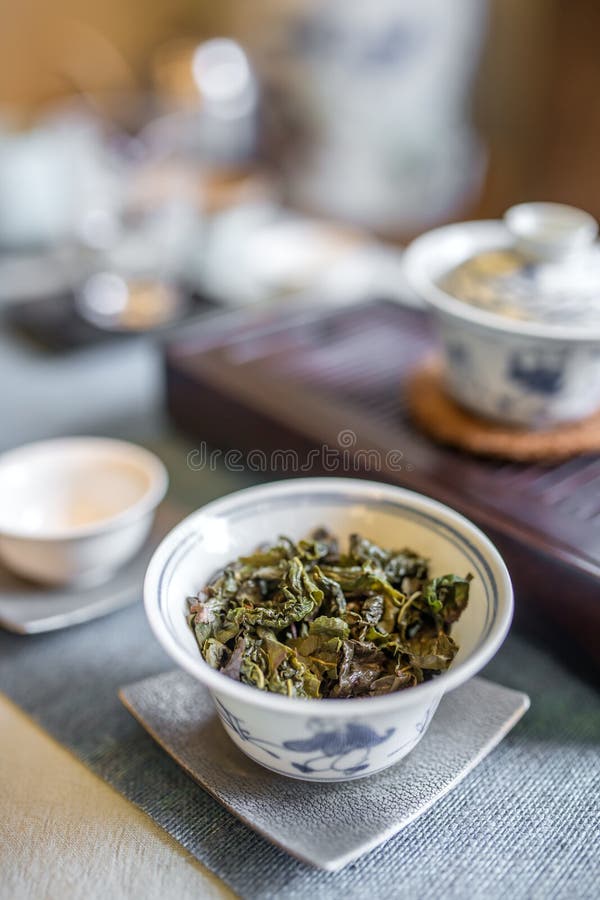 Chinese Tea Ceremony. Traditional Cup with Green Tea Leaves Stock Image ...