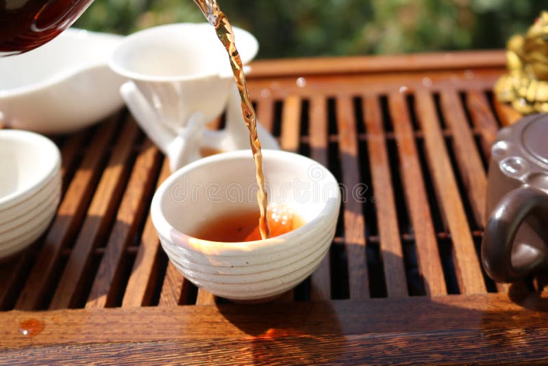 Chinese Tea Ceremony Using Tea Utensils in Nature Stock Image - Image ...