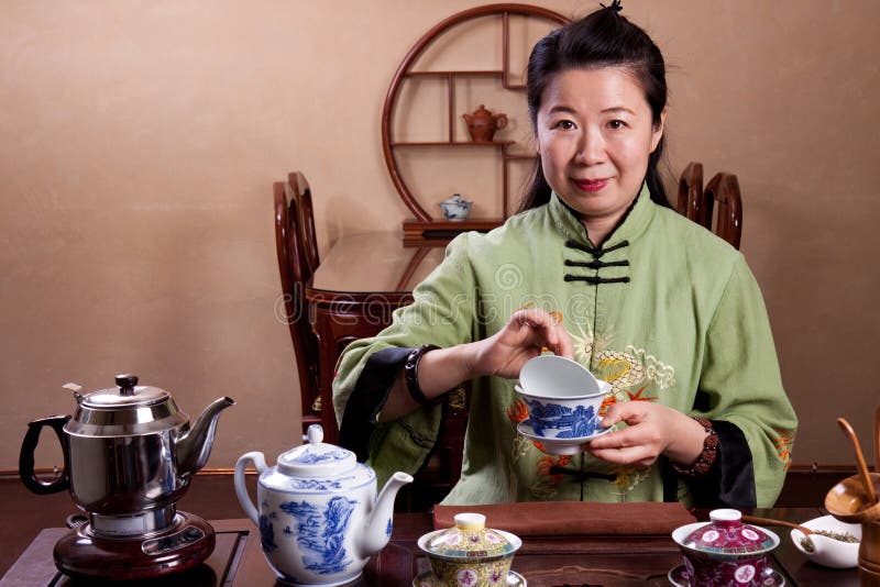 Chinese Tea Lady, Traditionally Dressed Stock Image - Image of lady ...