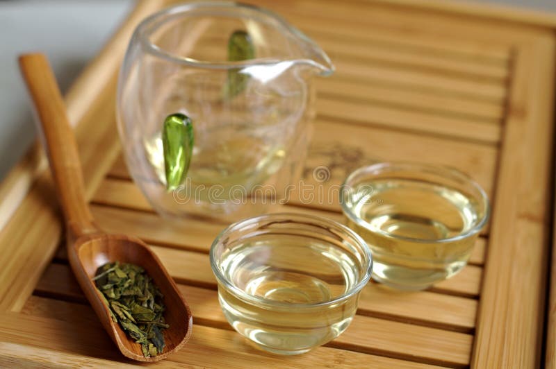 Chinese Tea Set with Green Tea Stock Image - Image of glass, teacup ...
