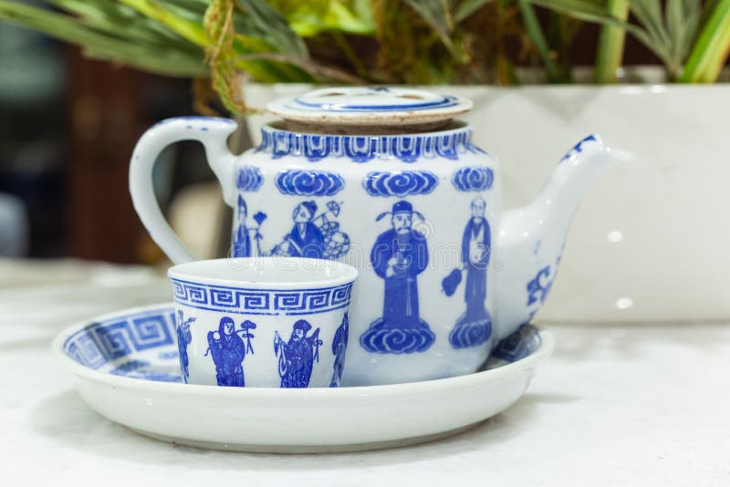 Chinese Tea Set on Marble Table Stock Photo - Image of holding, heat ...