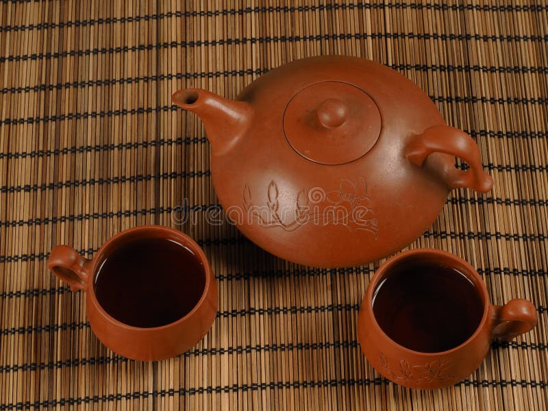 Chinese tea set on a mat stock image. Image of ceramic - 183330371