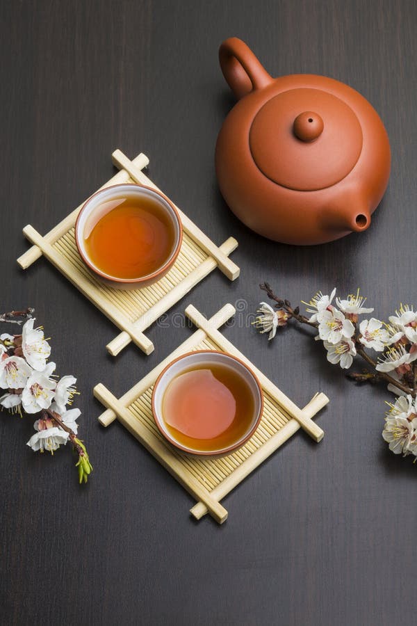 Chinese Tea Set with Spring Flowers Stock Image - Image of brown ...