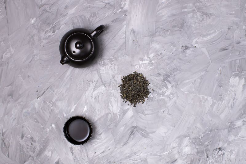 Chinese Tea Set Top View on Gray Concrete Background Stock Image ...