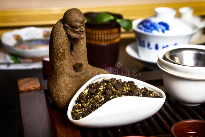 Chinese tea on wood plate stock photo. Image of macro - 71094608