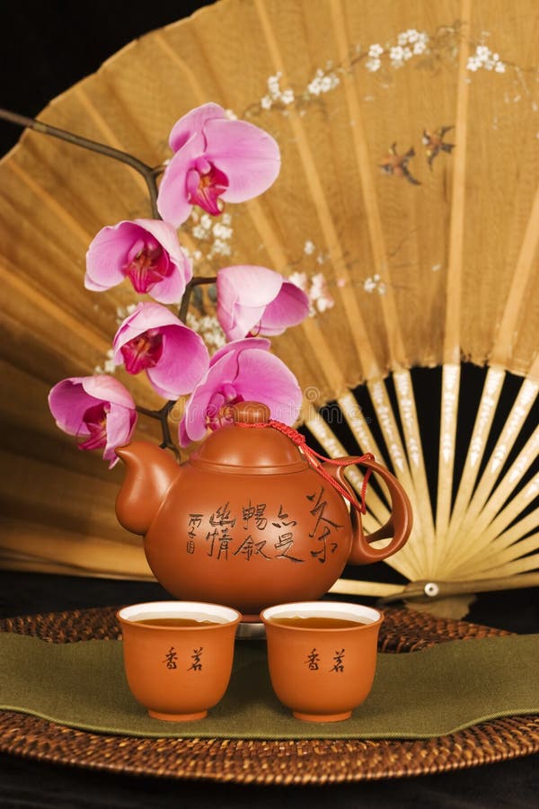 Chinese Teapot and Silk Fan Stock Image - Image of drink, orchids: 8983975